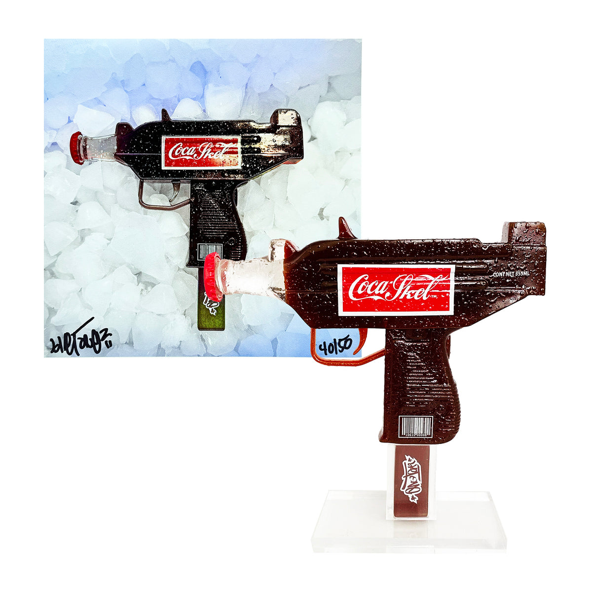 SKET-ONE 'Coca-Sket Uzi' (2025) Designer Resin Art Sculpture + Giclee Print | Signari Gallery