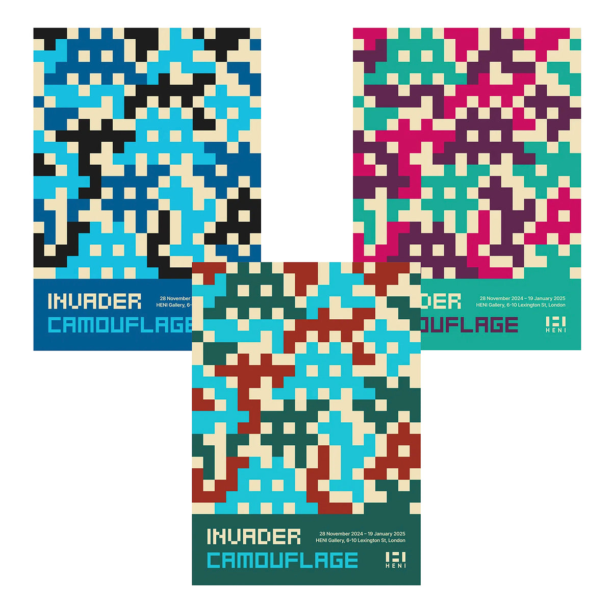 INVADER 'Camo Poster Set' (2024) Offset Lithograph Exhibit Posters 1-3 ...