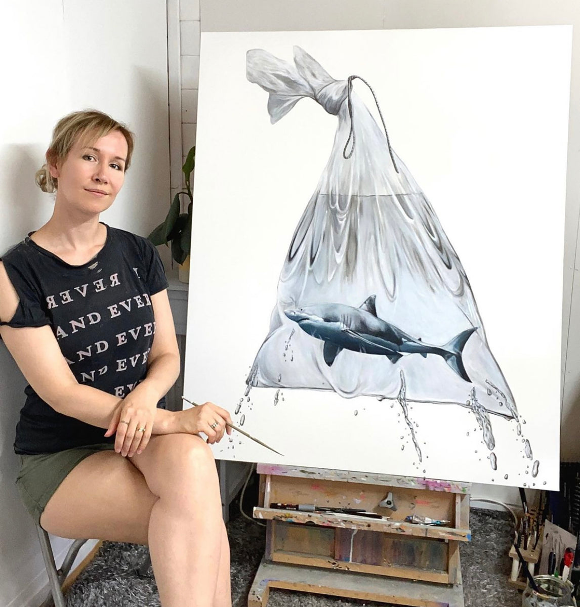 LOUISE McNAUGHT 'Shark in a Bag' (2022) Framed Original on Canvas